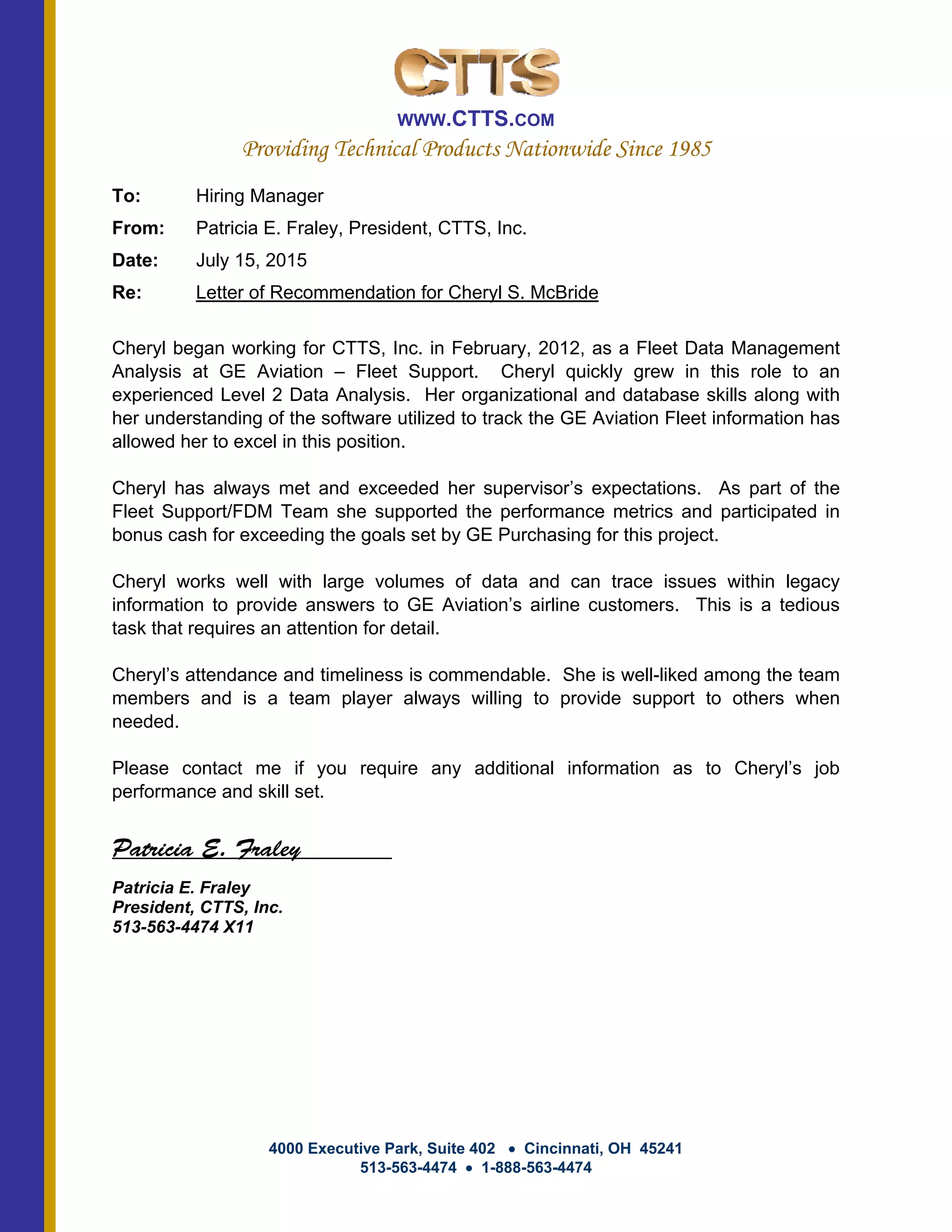 CherylMcBrideLetterofRecommendation | PDF