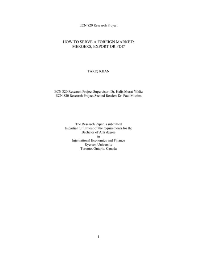 ECN 820 Thesis Final Version (Tariq Khan - 500543727) 02-05-2016 | PDF