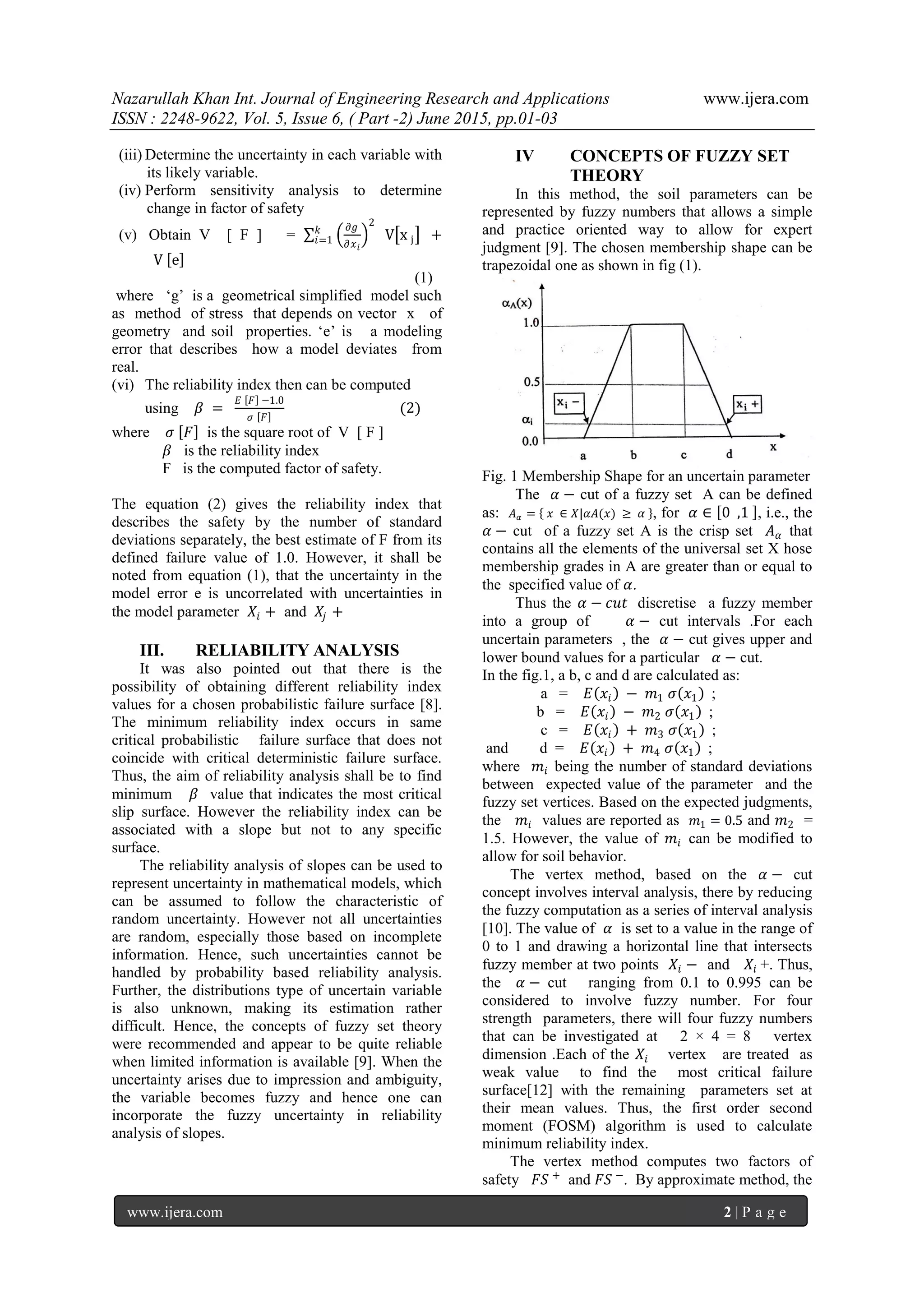 Reliability and Fuzzy Logic Concepts as Applied to Slope Stability Analysis – A Review | PDF