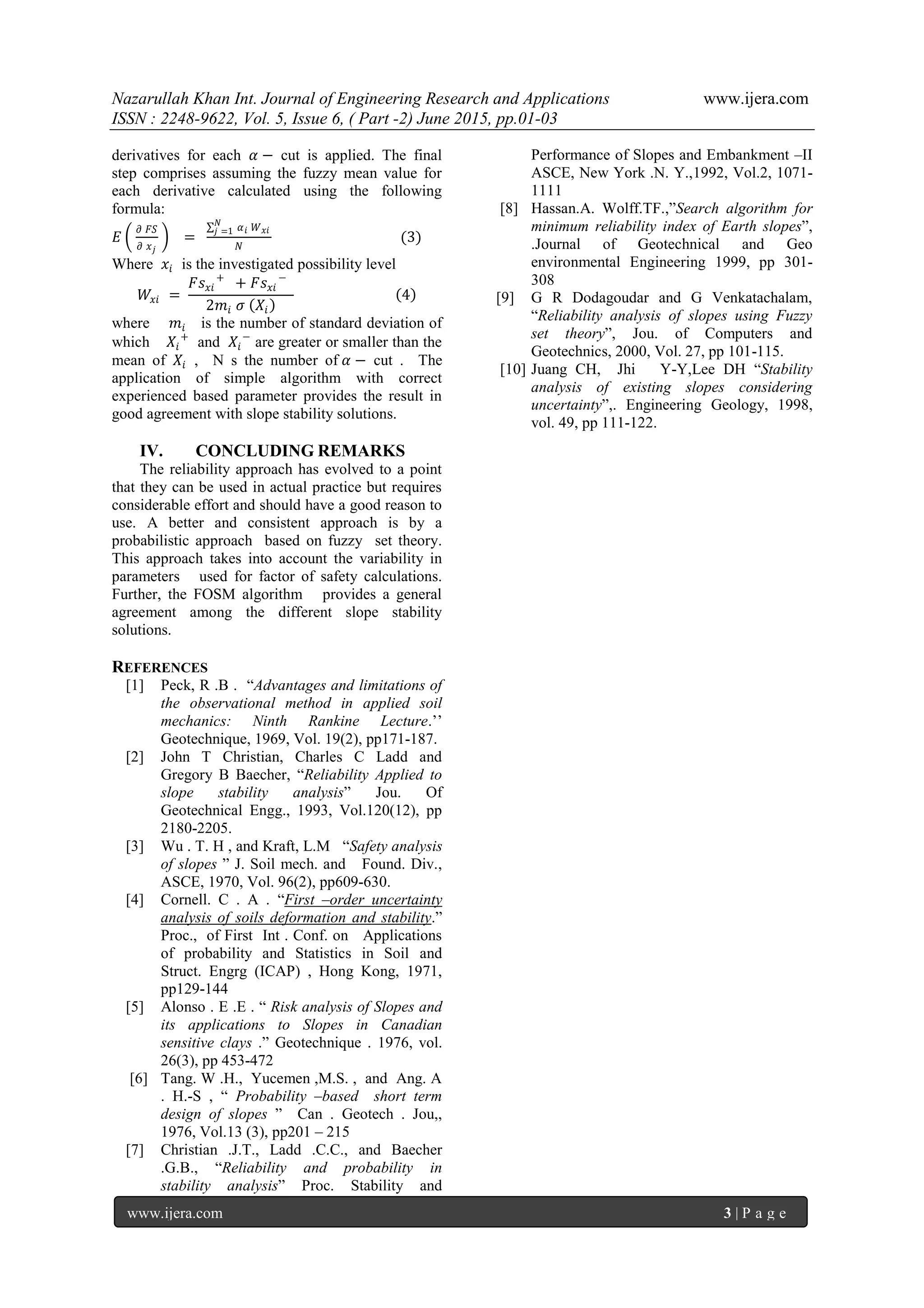 Reliability and Fuzzy Logic Concepts as Applied to Slope Stability Analysis – A Review | PDF