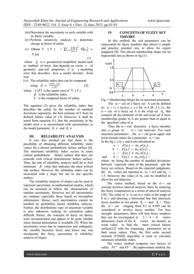 Reliability and Fuzzy Logic Concepts as Applied to Slope Stability Analysis – A Review | PDF