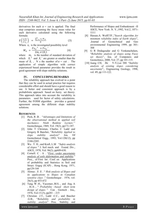 Reliability and Fuzzy Logic Concepts as Applied to Slope Stability Analysis – A Review | PDF