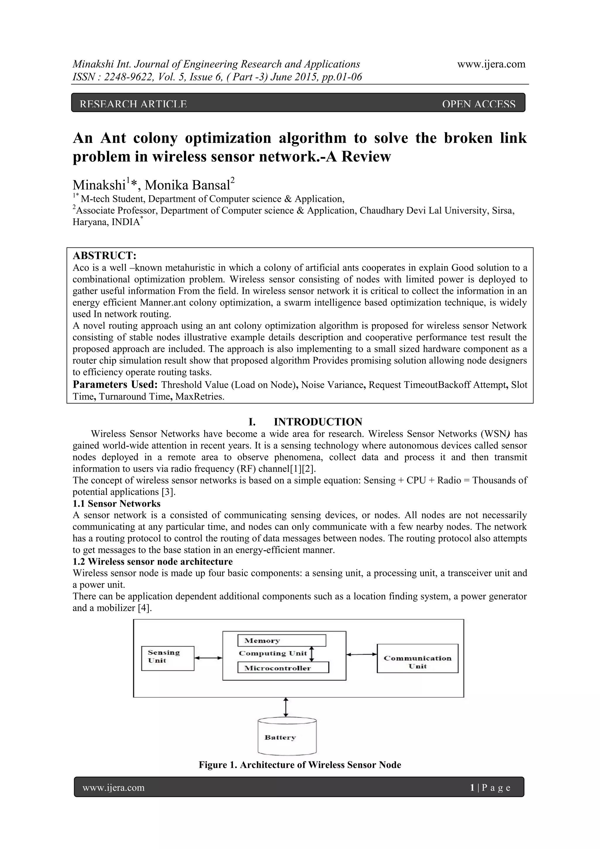 An Ant colony optimization algorithm to solve the broken link problem in wireless sensor network ...