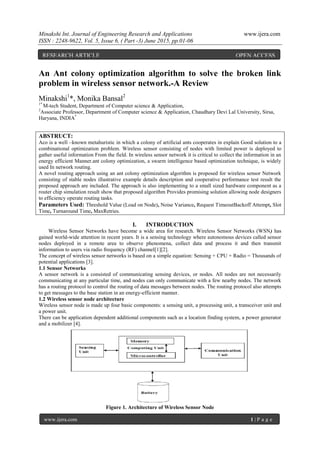 An Ant colony optimization algorithm to solve the broken link problem in wireless sensor network ...