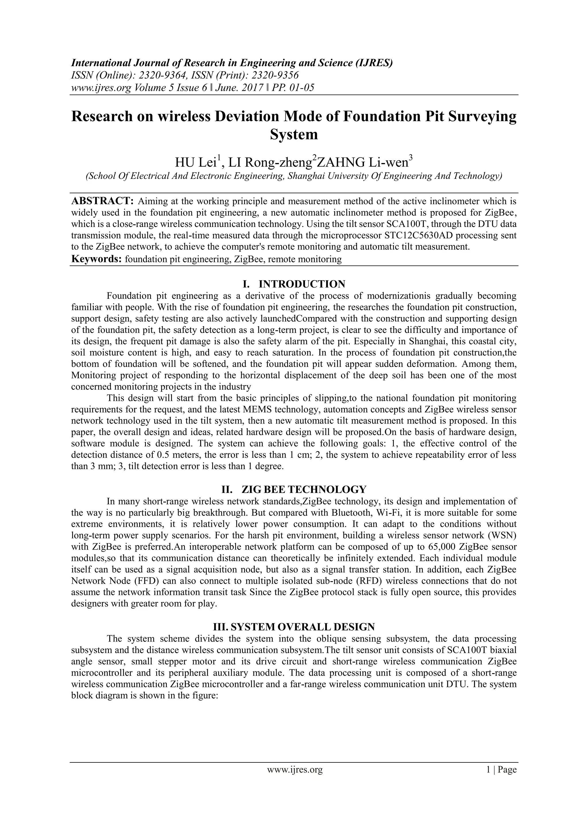 Research on wireless Deviation Mode of Foundation Pit Surveying System ...