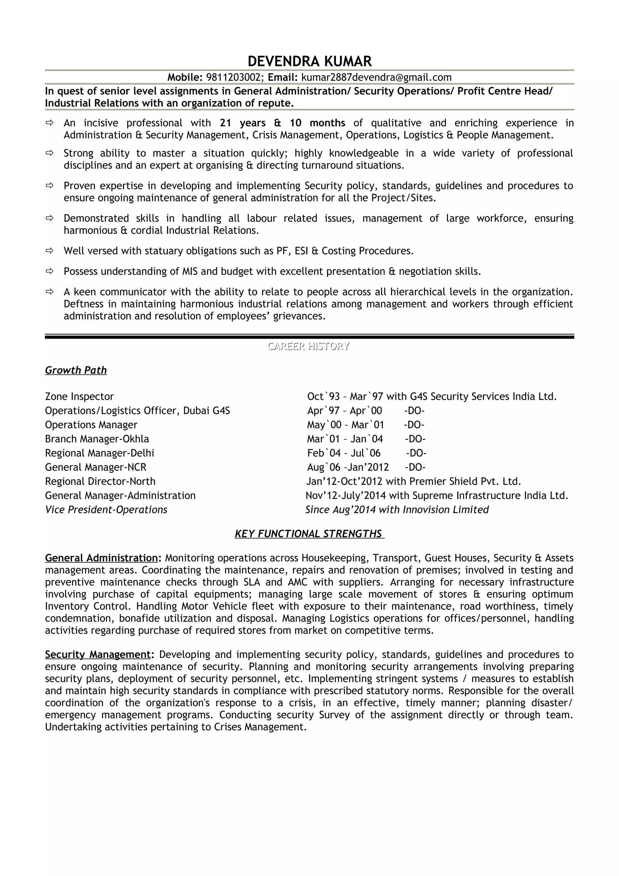 Resume Of Devendra Kumar | DOC