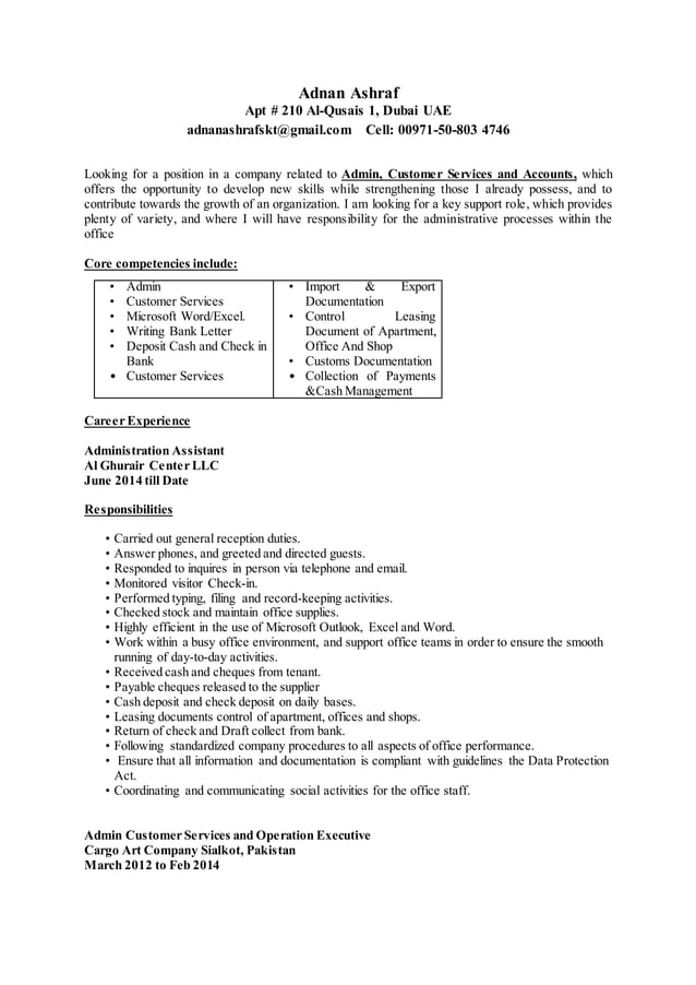 CV - Adnan for Admin Assistant (3) | DOCX