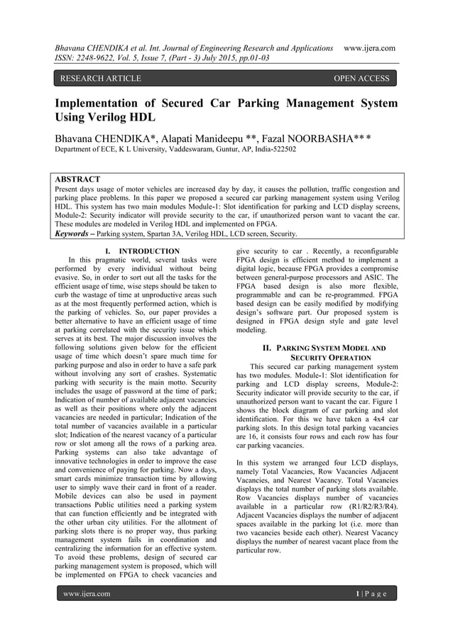 Implementation of Secured Car Parking Management System Using Verilog HDL | PDF | Auto ...