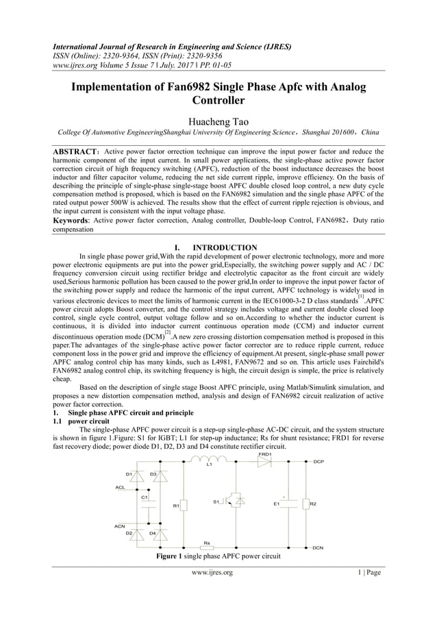Implementation of Fan6982 Single Phase Apfc with Analog Controller ...