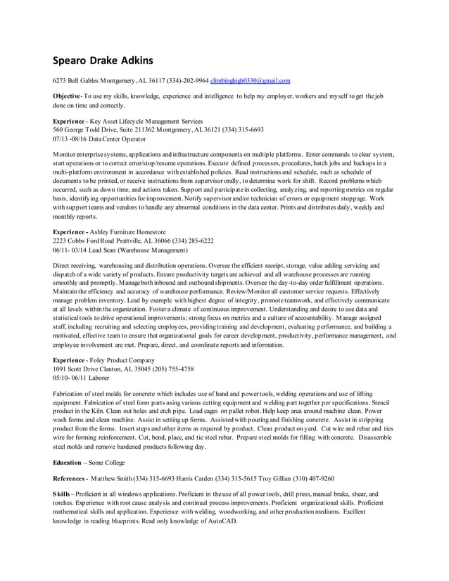 Spearo Drake Adkins Resume | PDF