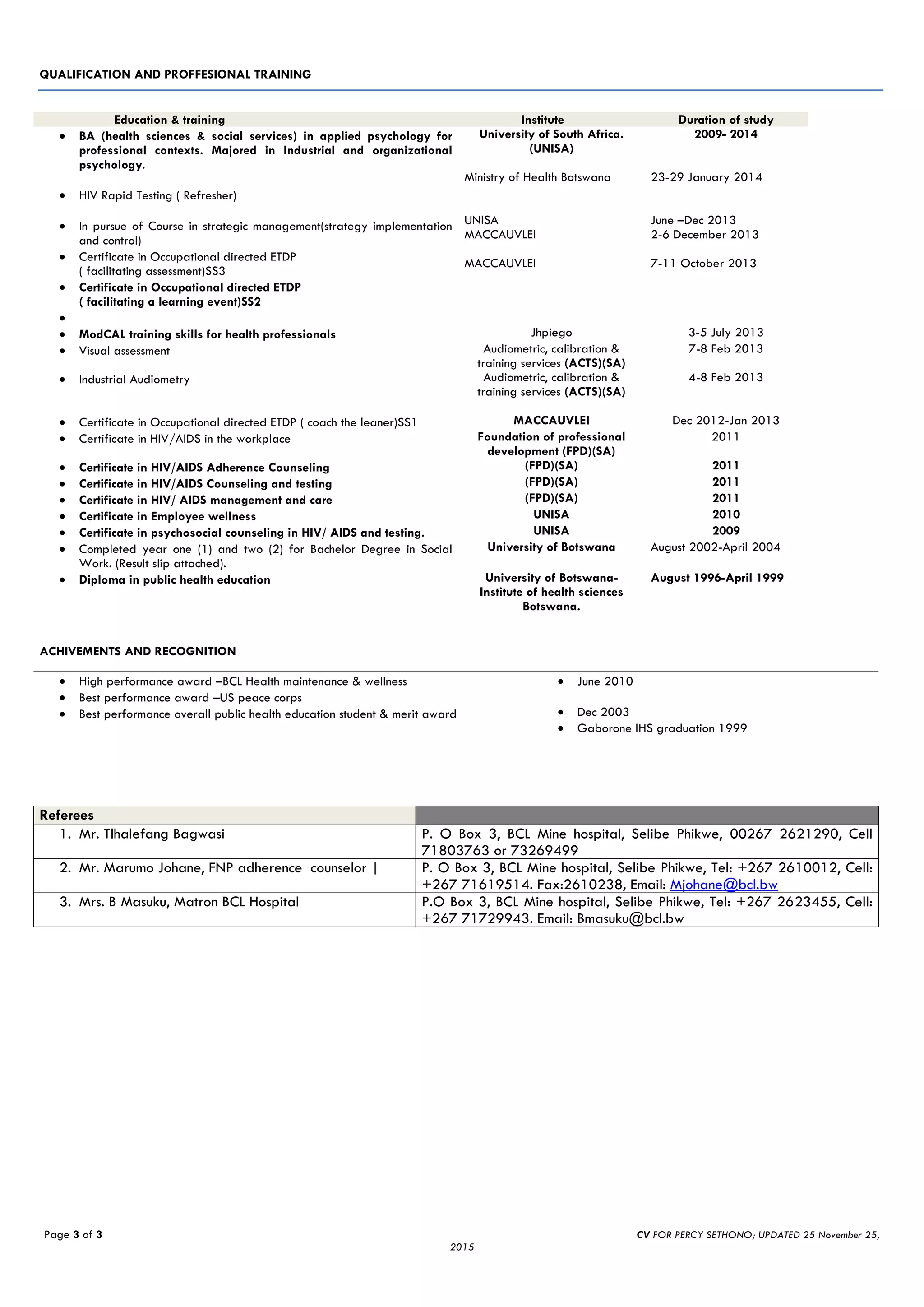 Percy Sethono CV Reviewed | PDF