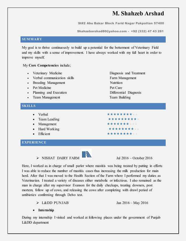 Resume | DOCX | Veterinary Medicine | Pets