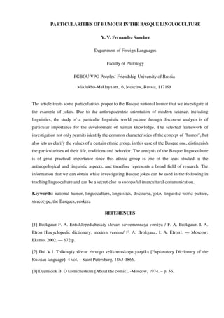 PARTICULARITIES OF HUMOUR IN THE BASQUE LINGUOCULTURE | PDF