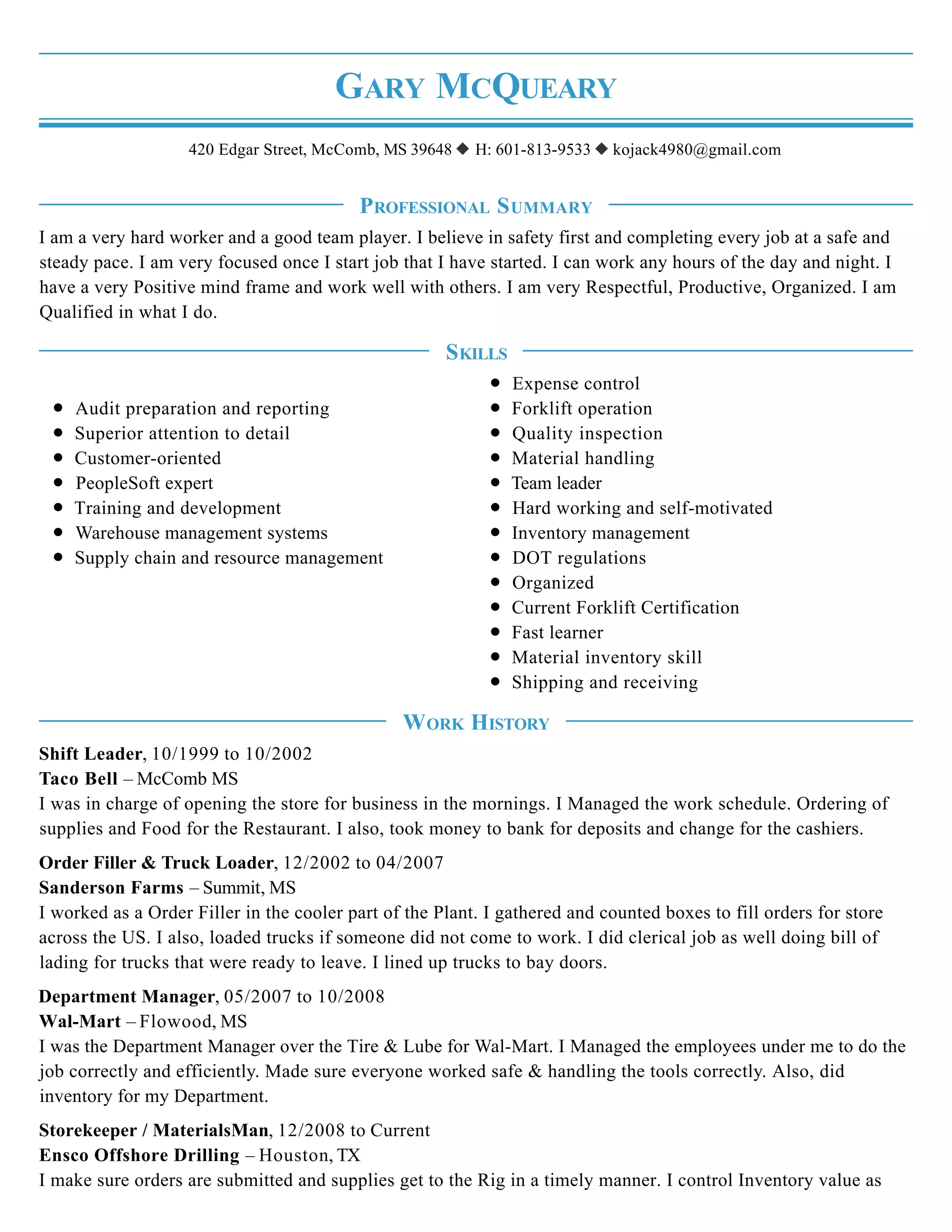Gary McQueary Resume 1.PDF | Logistics | Business