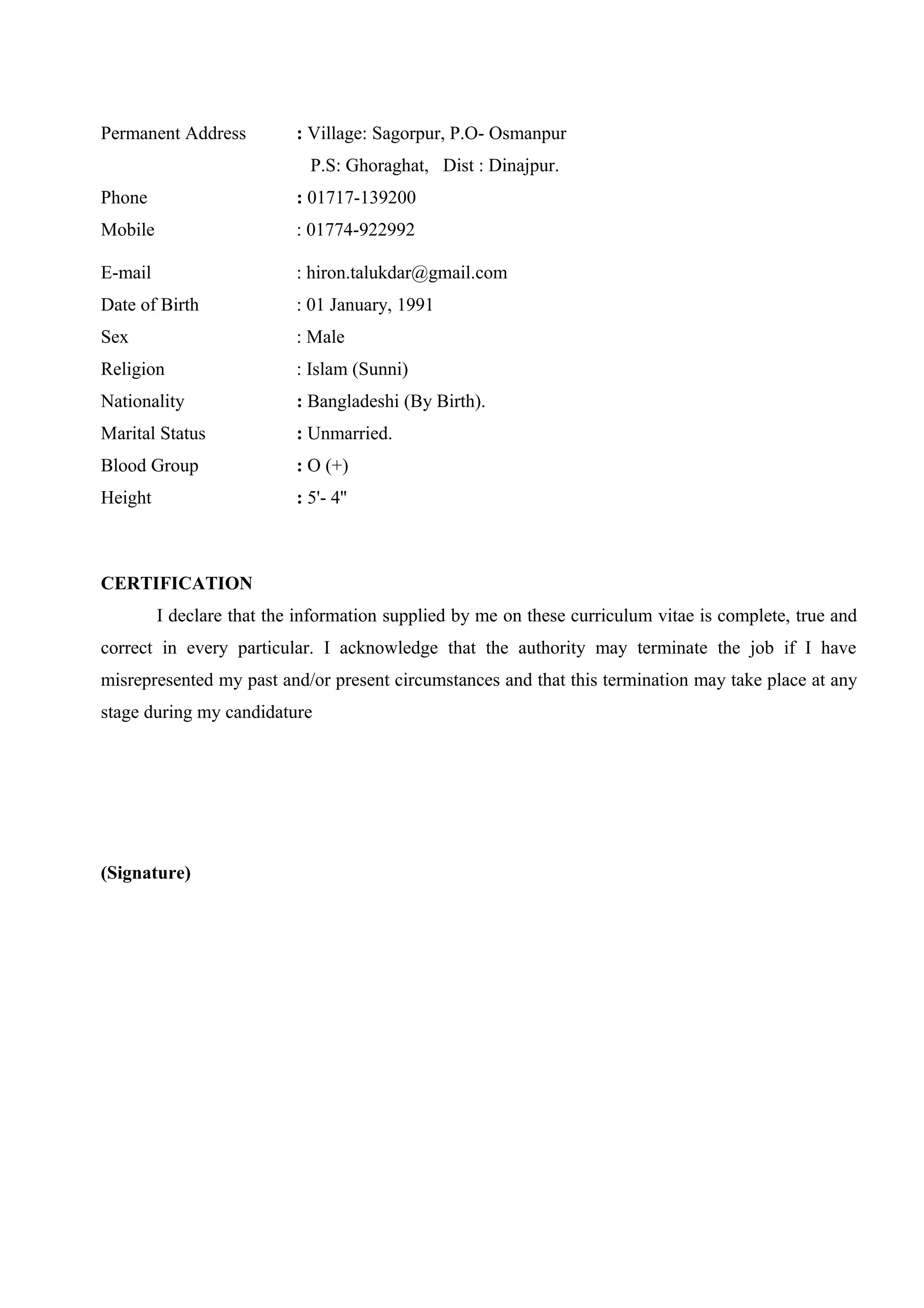CV Al-Mehedi Hasan | PDF