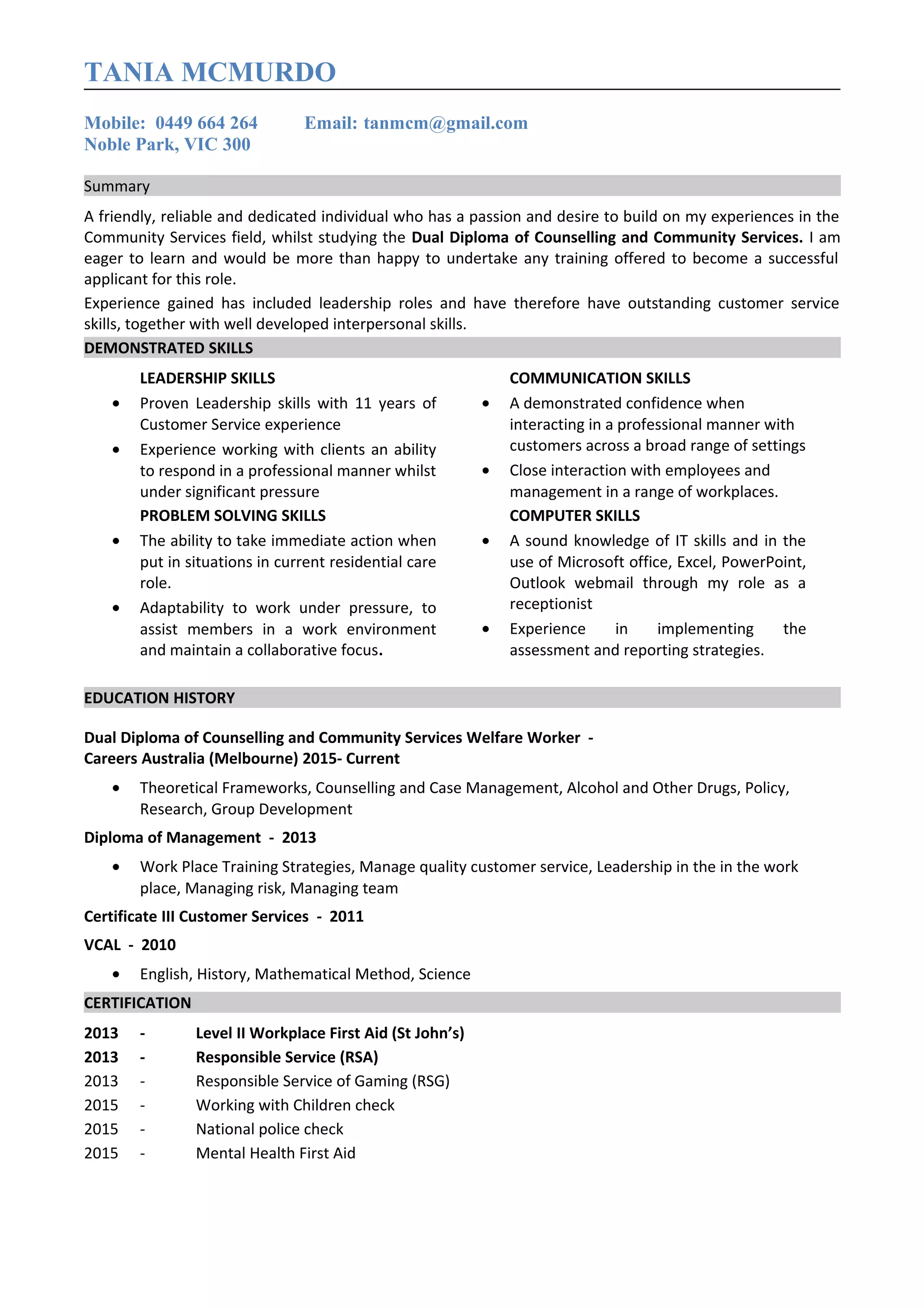 Tania McMurdo(New CV) | PDF