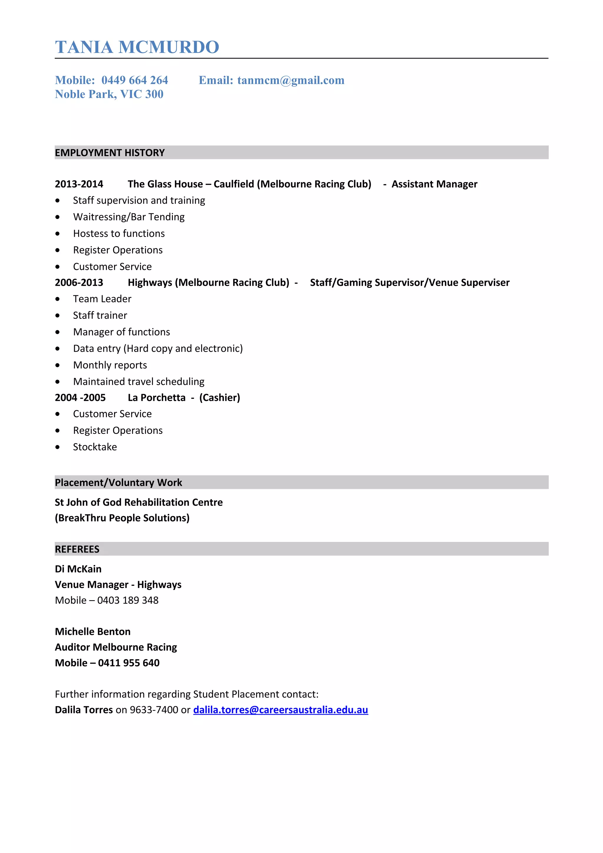 Tania McMurdo(New CV) | PDF