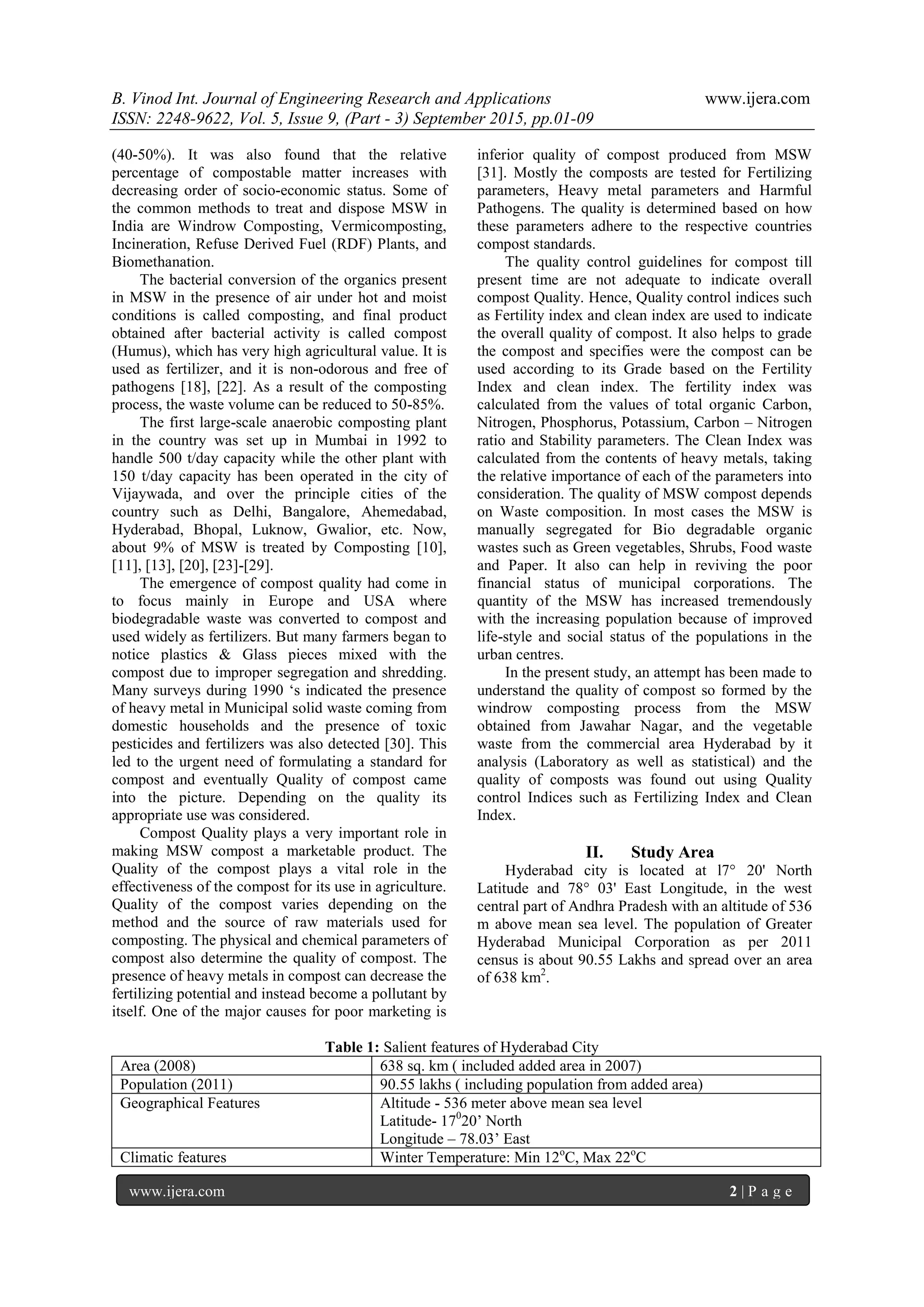 Compost Quality Assessment Of Greater Hyderabad Municipal Corporation (GHMC), India | PDF
