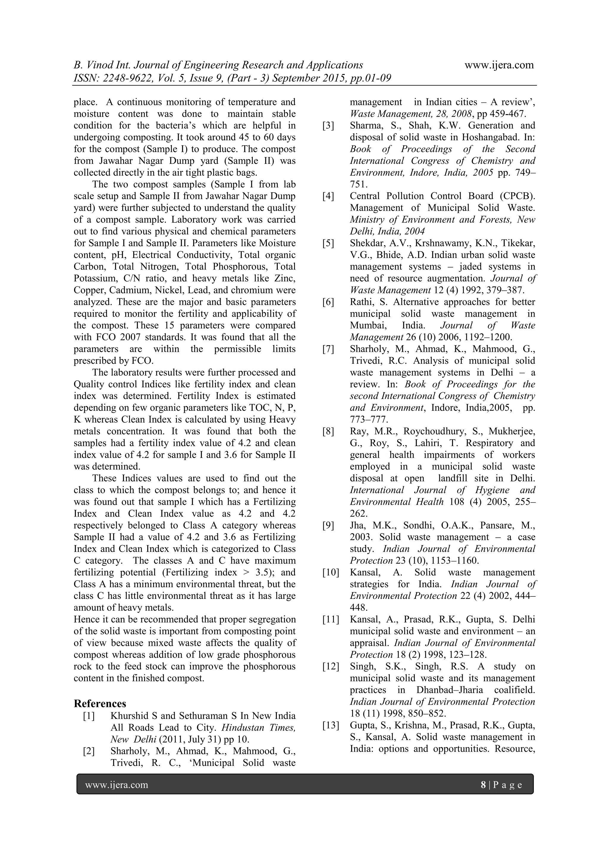 Compost Quality Assessment Of Greater Hyderabad Municipal Corporation (GHMC), India | PDF