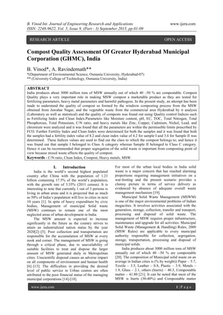 Compost Quality Assessment Of Greater Hyderabad Municipal Corporation (GHMC), India | PDF