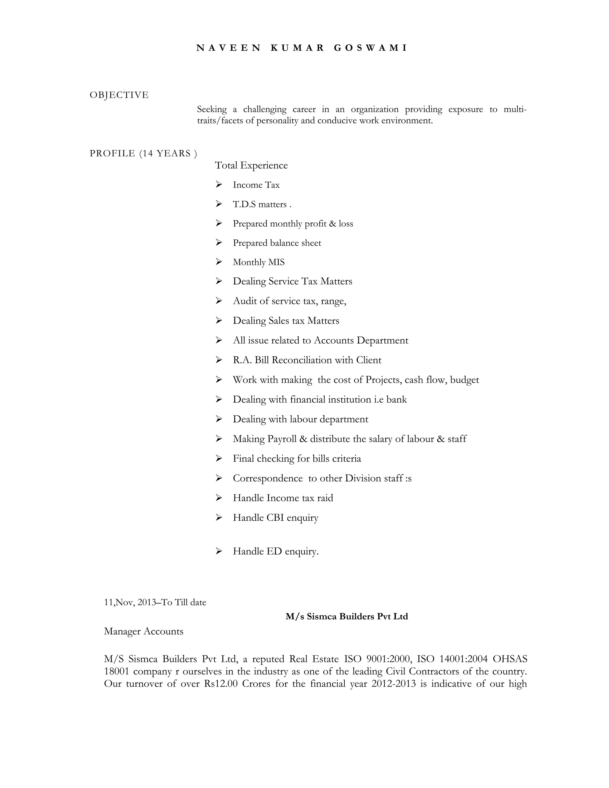 naveen resume | DOC | Business Accounting & Finance | Business