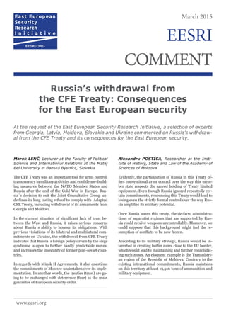 CFE Treaty, Russia & East European security (2015-03) C-ENG | PDF