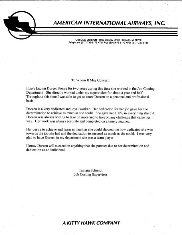 AIA letter of reference