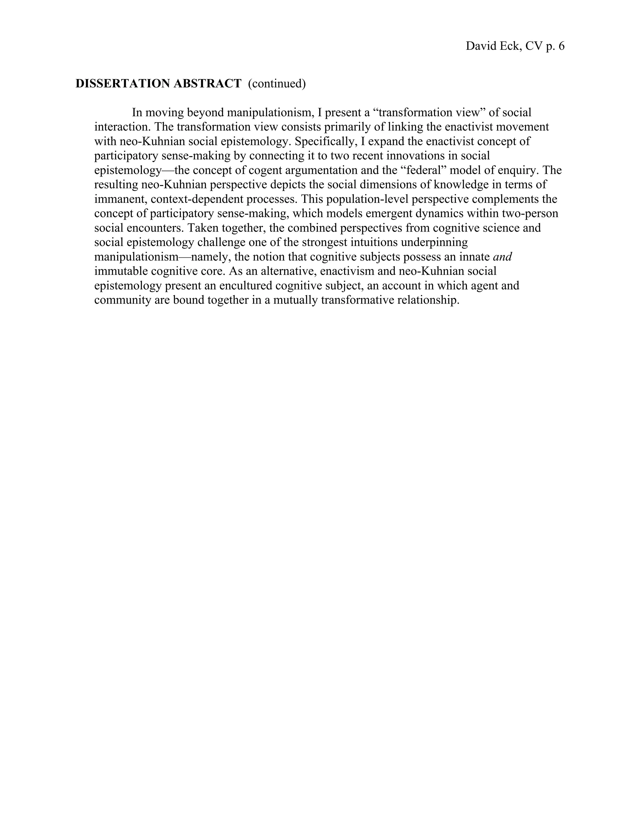 Eck, David - CV | PDF