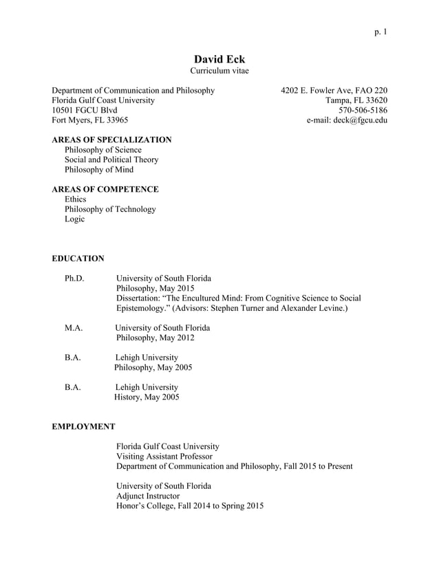 Eck, David - CV | PDF