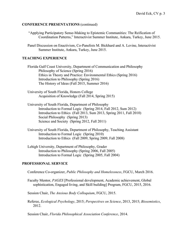 Eck, David - CV | PDF