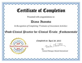 ICH GCP Certificate Diana Ivanova | PPT