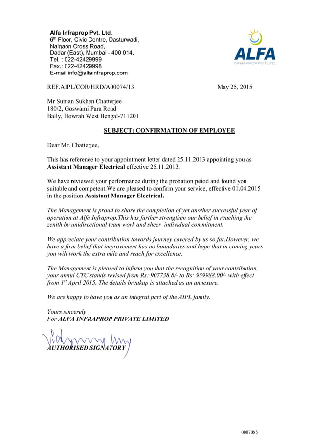 CONFIRMATION & INCREMENT LETTER | PDF