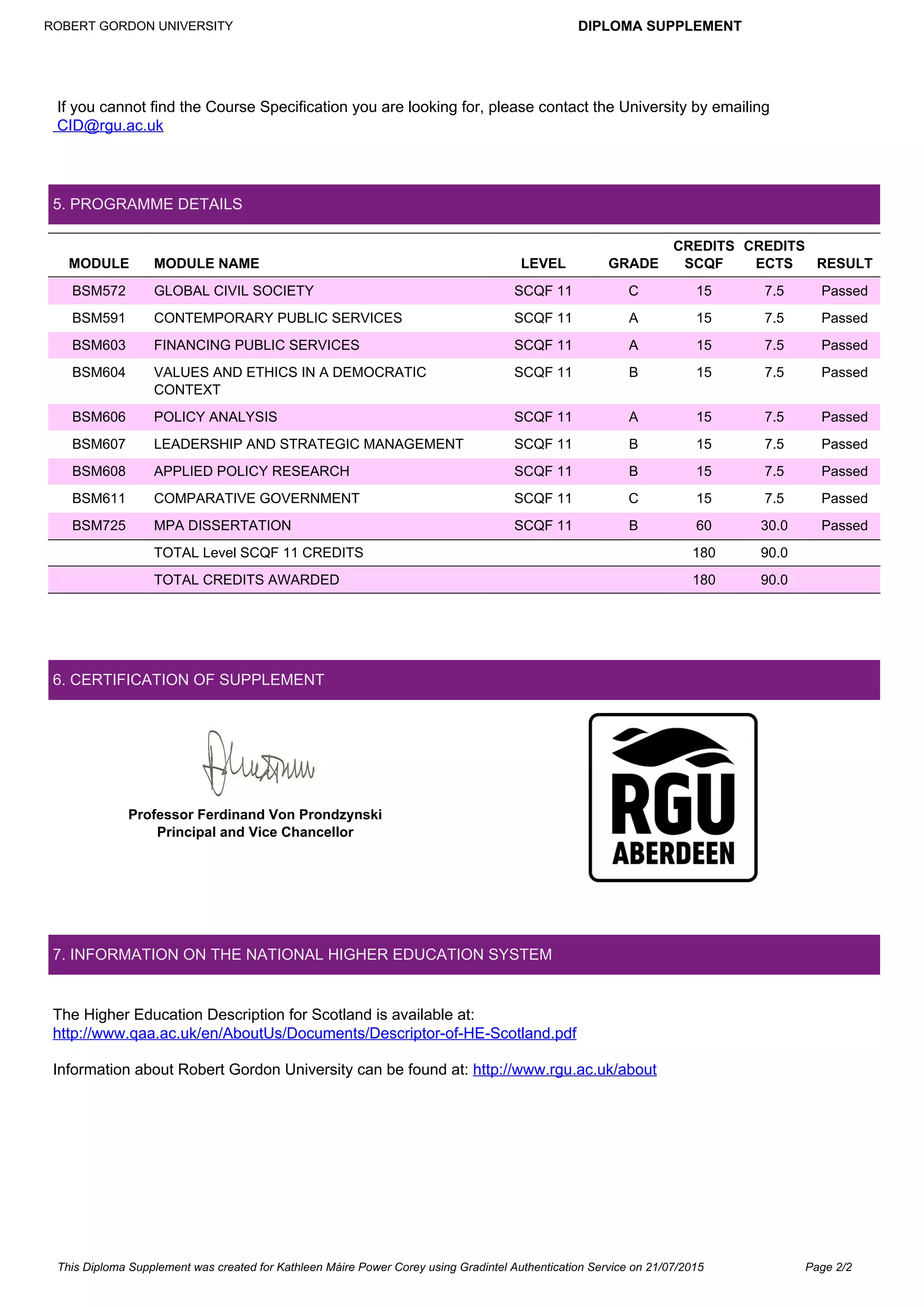 MPA Diploma Supplement_RGU | PDF