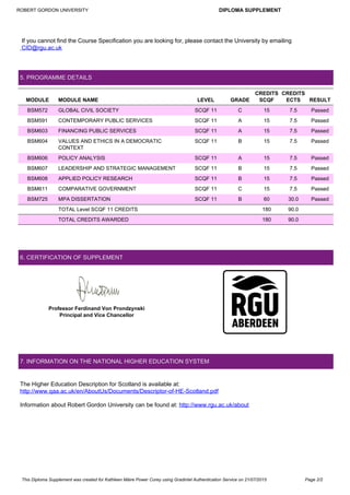 MPA Diploma Supplement_RGU | PDF