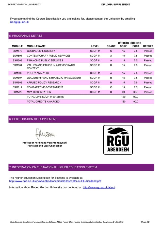 MPA Diploma Supplement_RGU | PDF