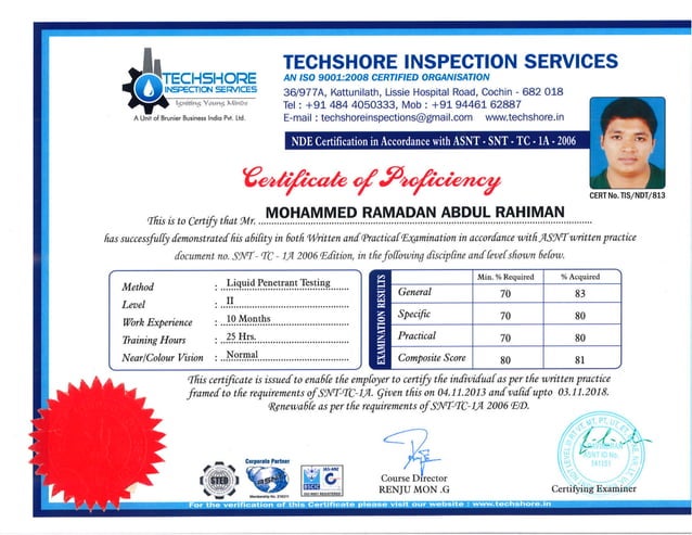 Certificate of Proficiency in Liquid Penetrant Testing | PDF