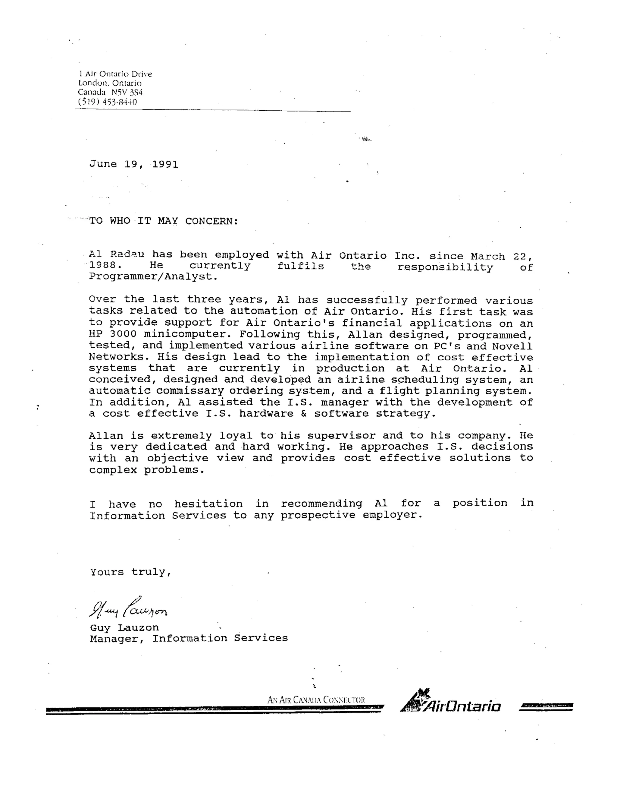 Al Radau reference letter 1991 | PDF