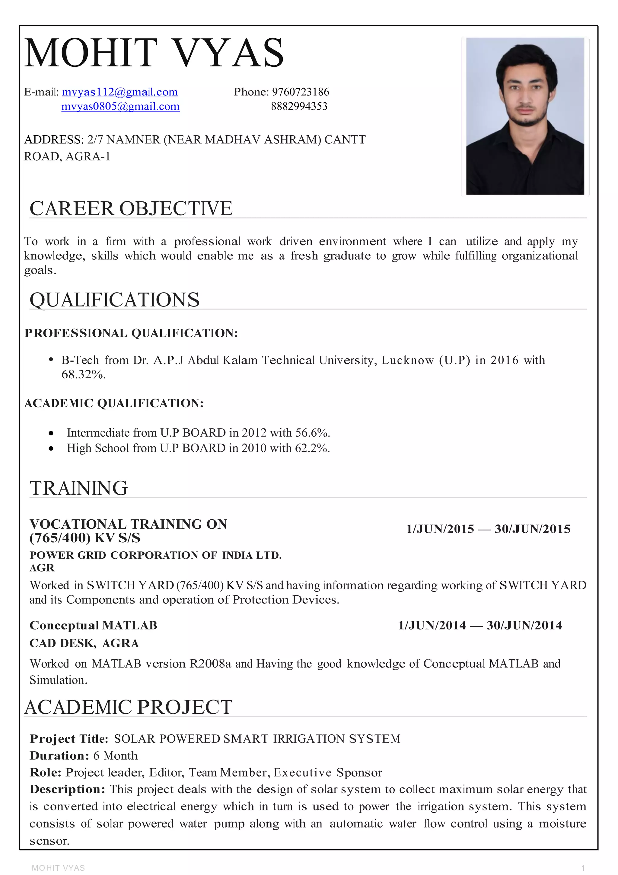 RESUME MOHIT VYAS | PDF | Vocational Training | Careers