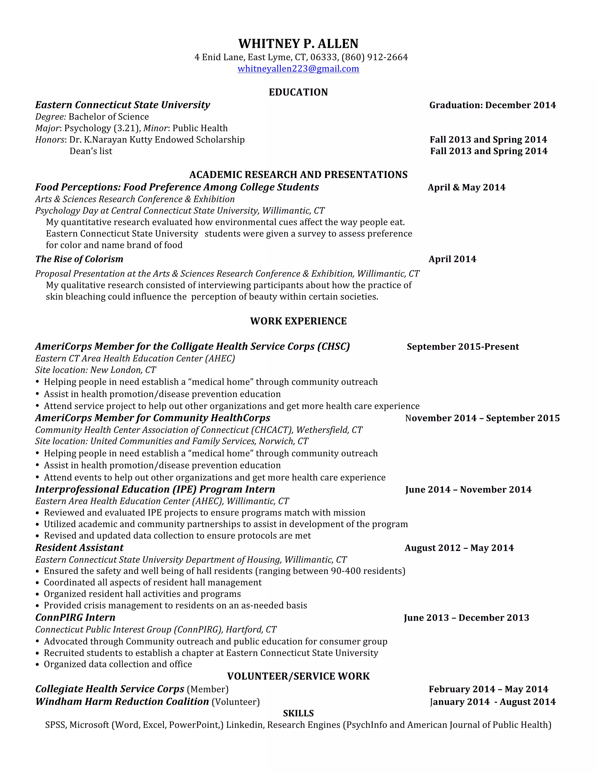WHITNEY P. ALLEN RESUME 2015-2016 | PDF