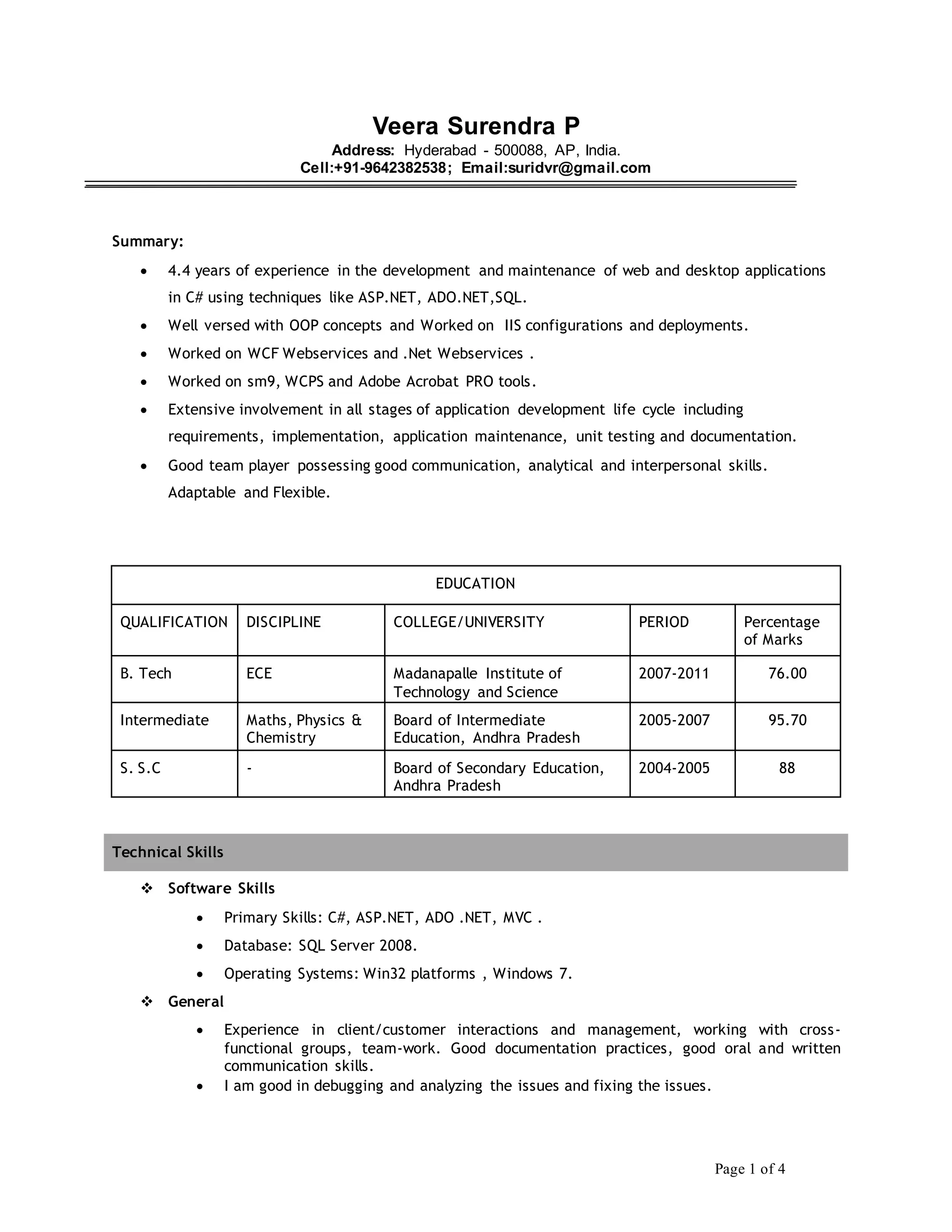 Veera - Infosys - DotNet Devoloper | DOCX