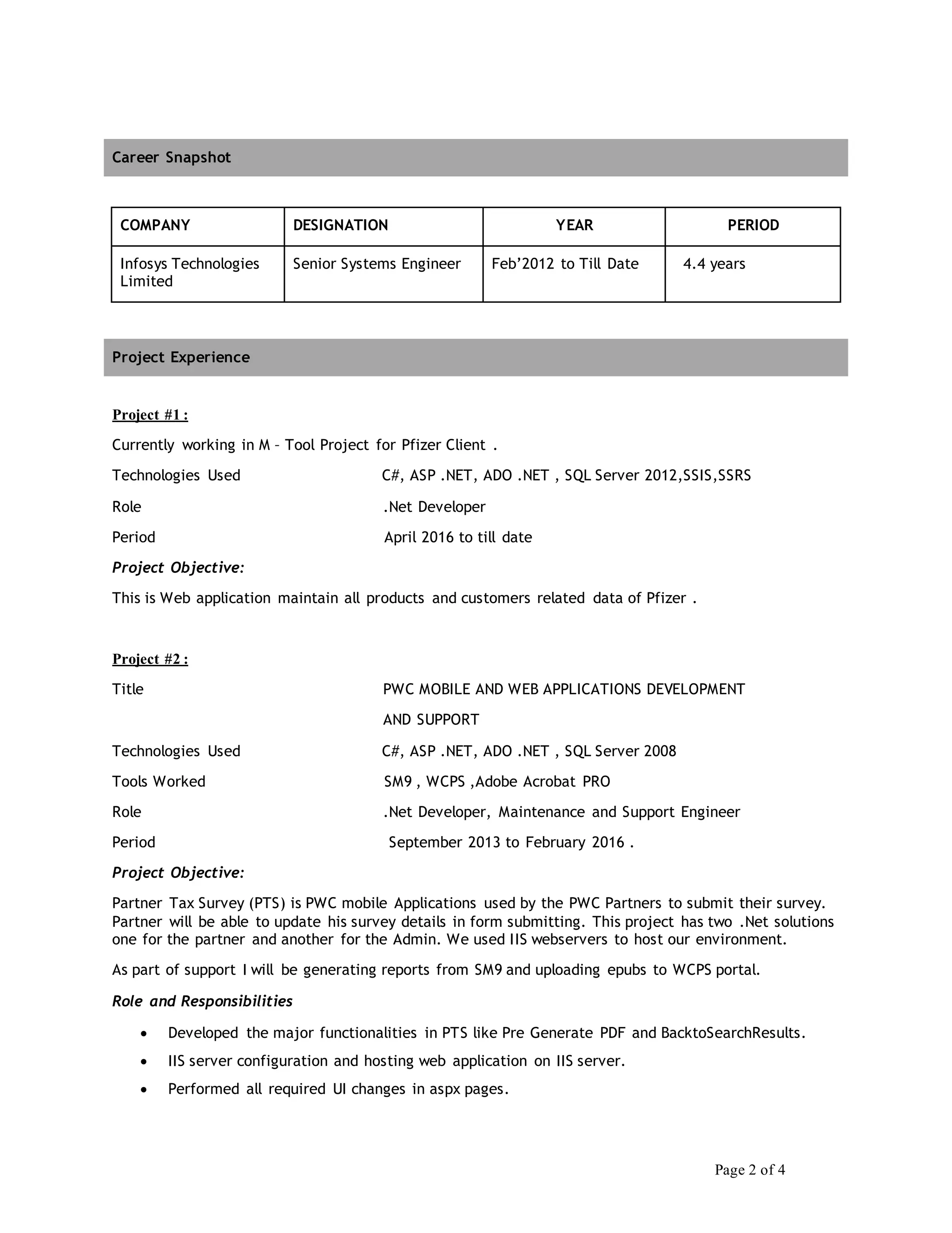Veera - Infosys - DotNet Devoloper | DOCX