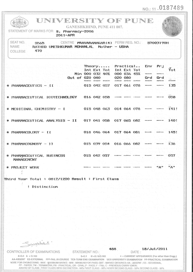 Degree 1st to last yr marksheet | PDF | Undergraduate Education ...