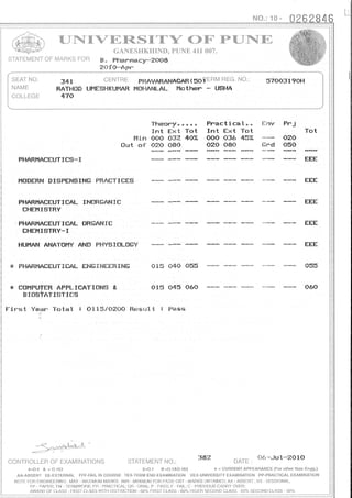 Degree 1st to last yr marksheet | PDF | Undergraduate Education ...