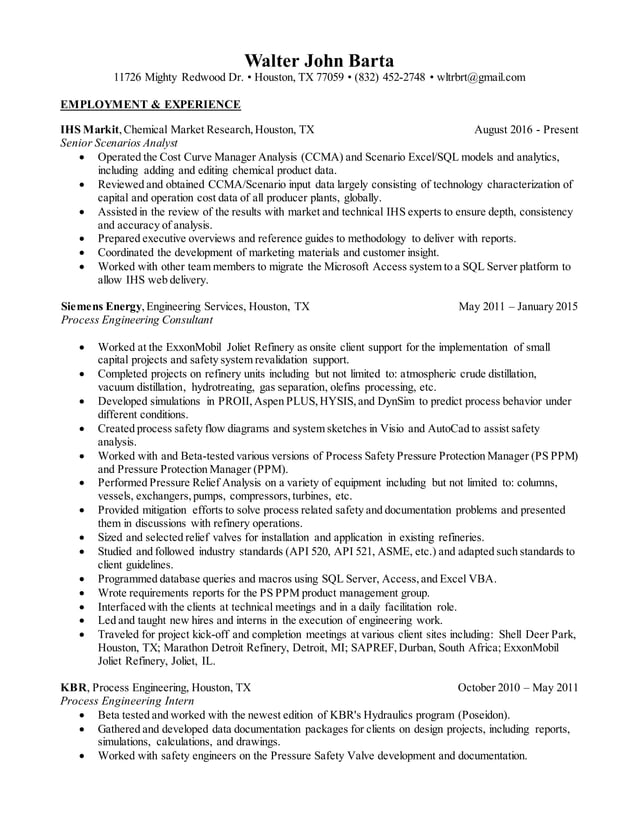 Resume Walter Barta Long - 08222016 | DOCX