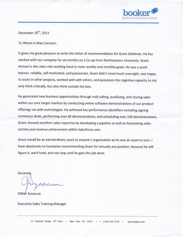 Booker Recommendation letter | PDF