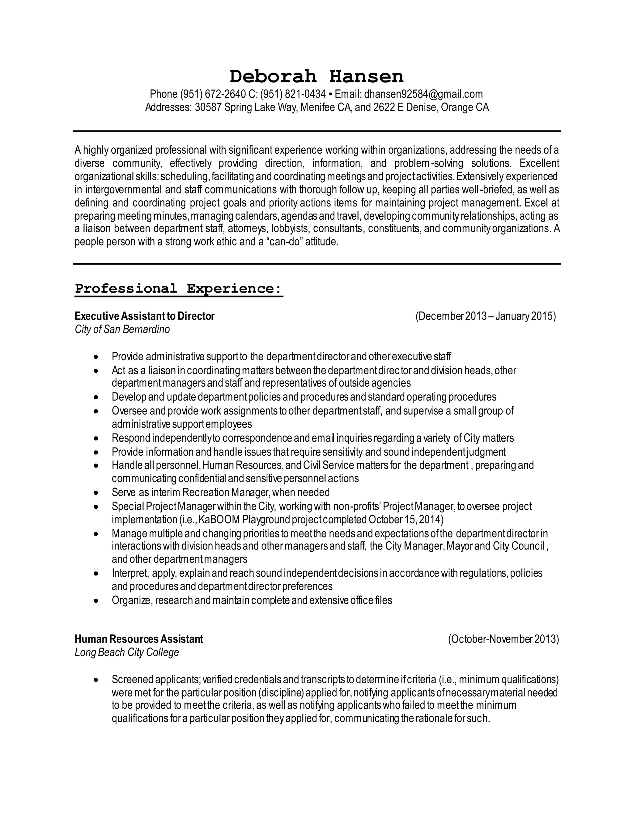 DEBORAH HANSEN RESUME 2015 | PDF