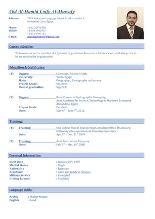 Abdel Hamied Lotfy cv | DOC