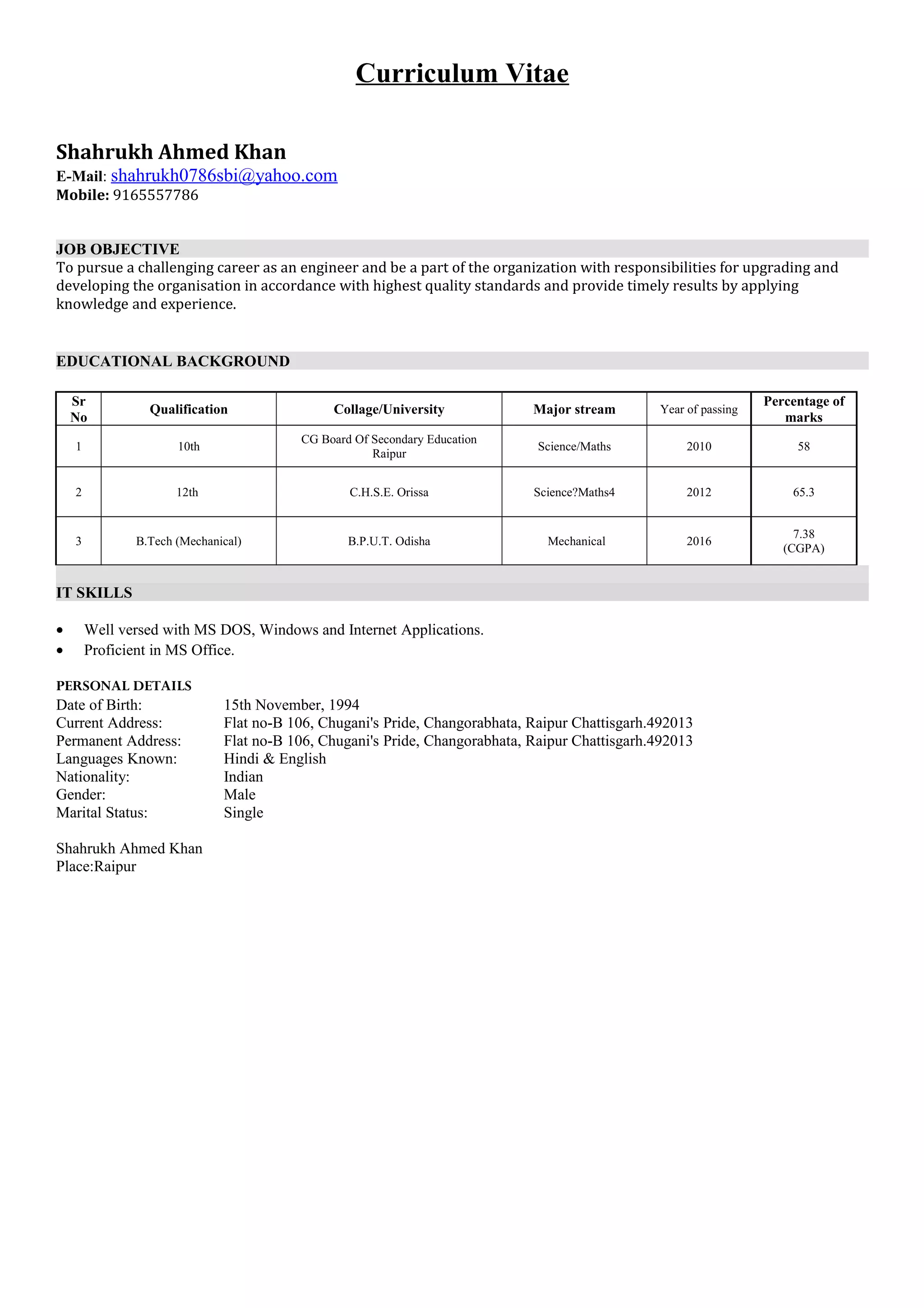 SRK Resume New | DOC