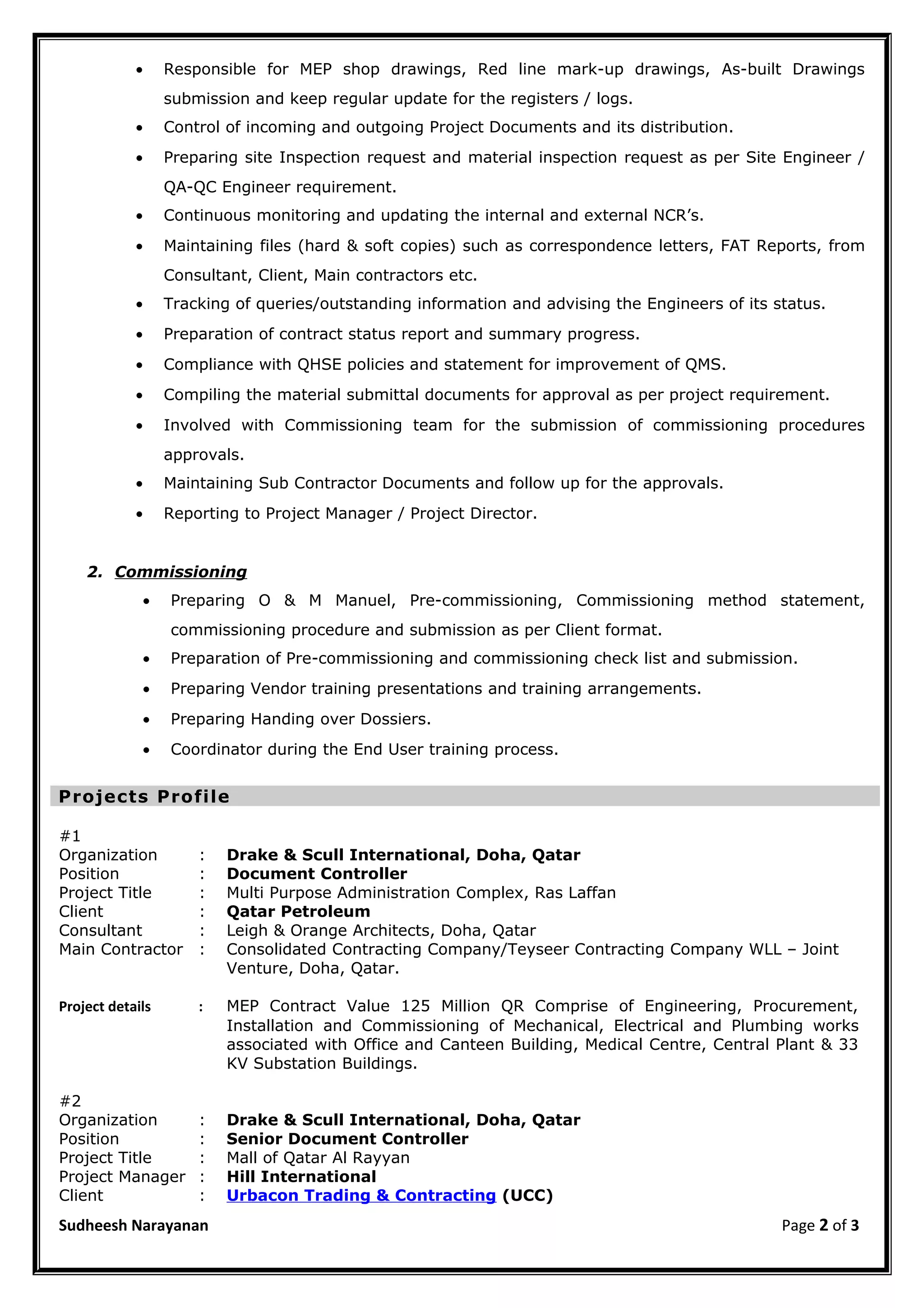 CV - Sudheesh - Senior Document Controller | DOC