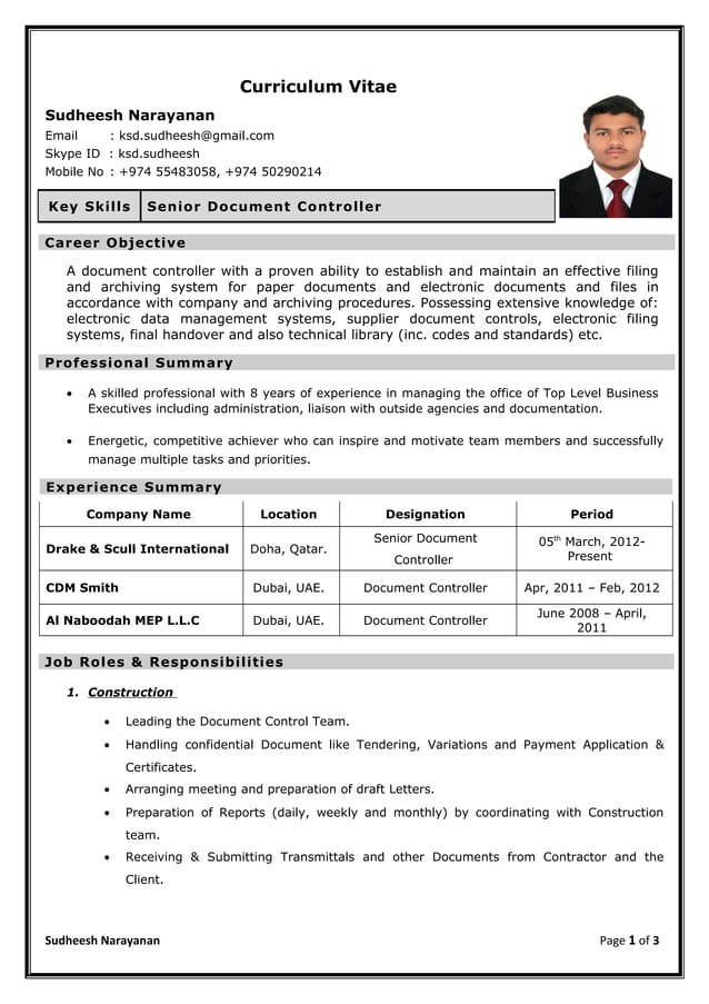 CV - Sudheesh - Senior Document Controller | DOC